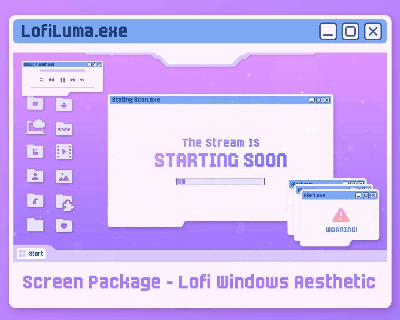 Cute Pink Purple Stream Screen Pack – Kawaii Windows Aesthetic Overlay ...