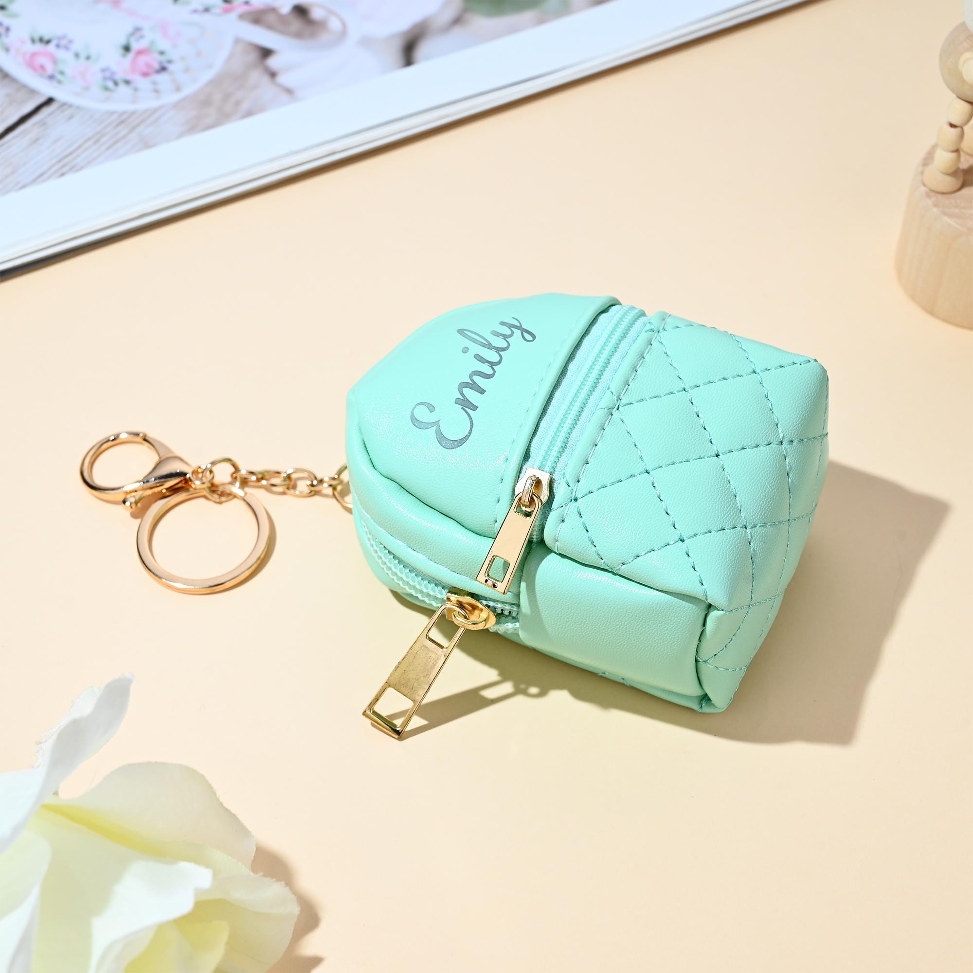Customized Name Mini Backpack Keychain Bag Faux Leather Coin Purse ...