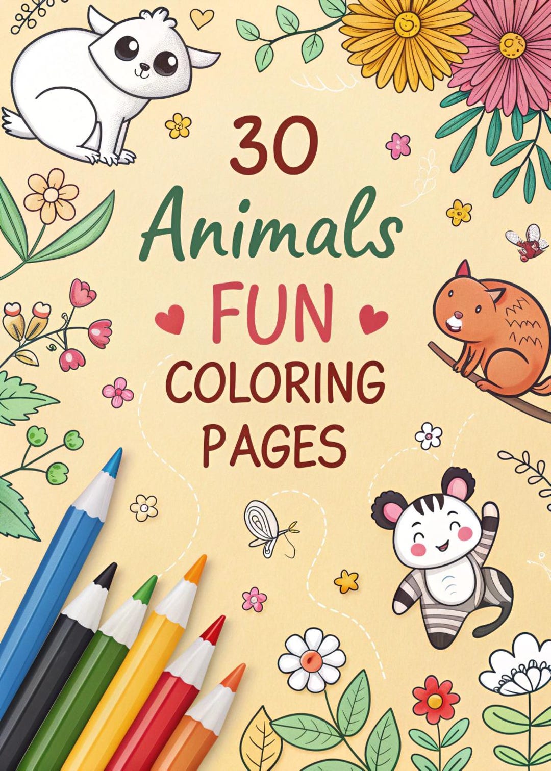30 Animals Fun Coloring Pages - Etsy