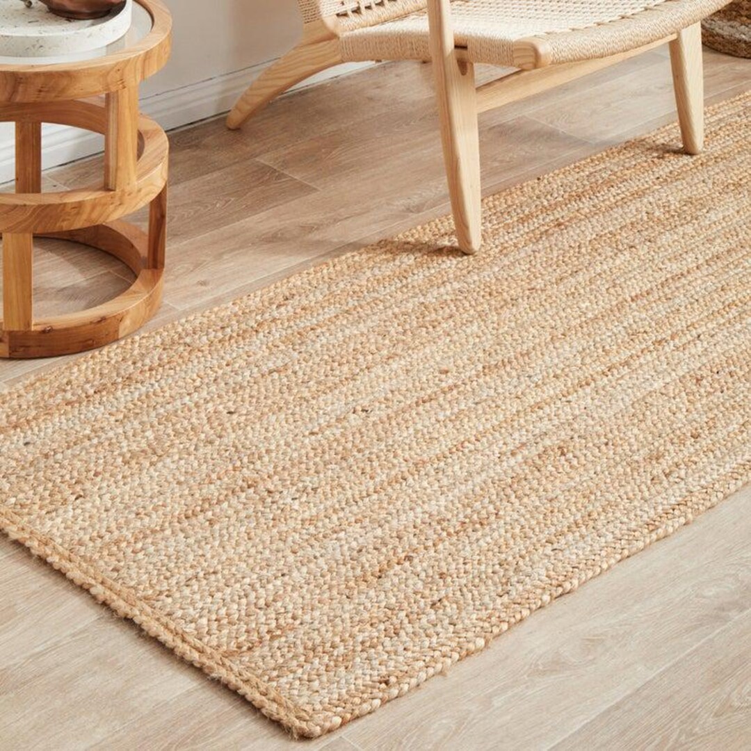Hand Braided Natural Runner Jute Rug With Brown Handwoven Natural Jute ...
