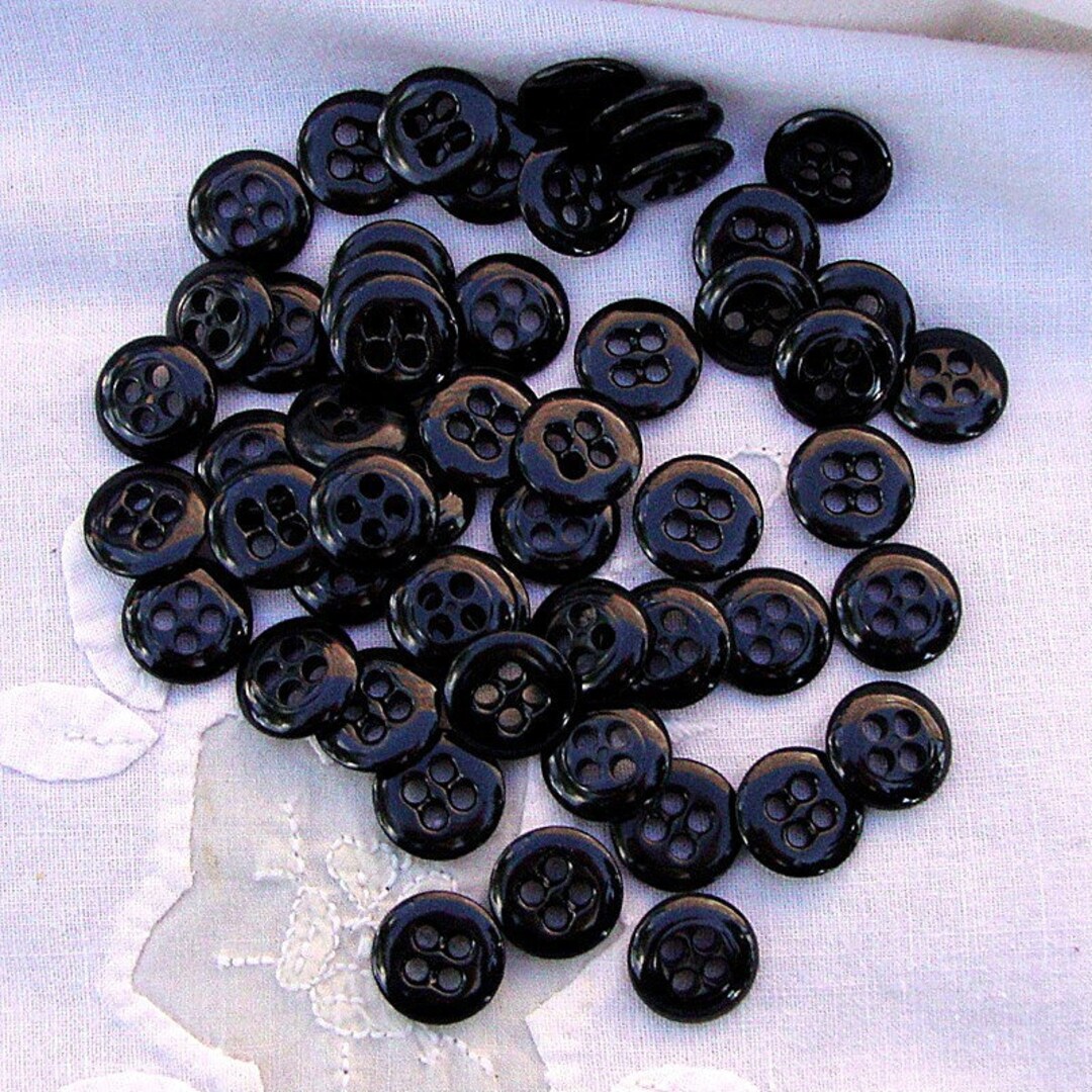 50 Shiny Black 9/16" Sewing Buttons, Discount Buttons, Shirt Buttons, 4 ...