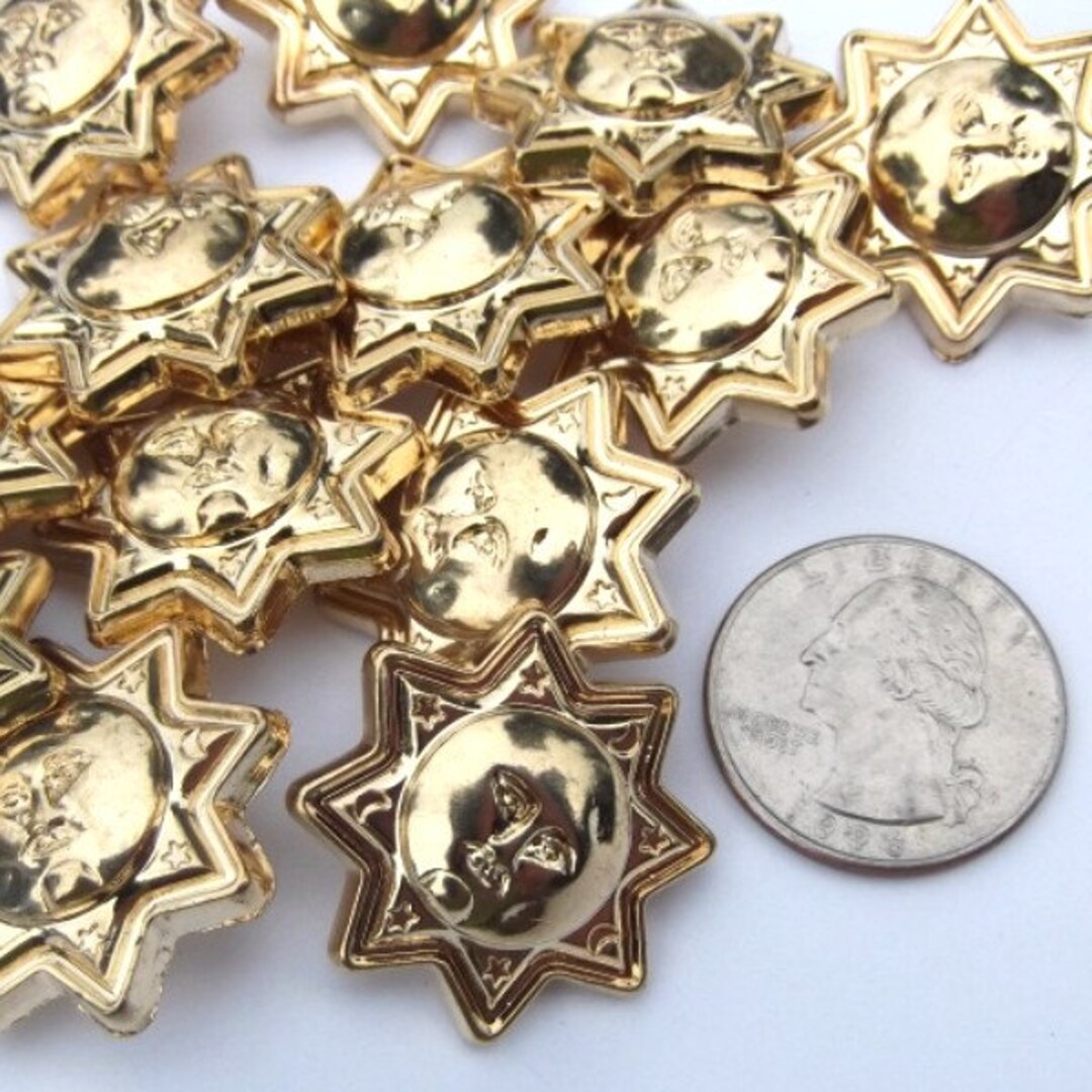 15 Gold Star Face Sewing Buttons, Discount Button Lot, Craft Buttons ...
