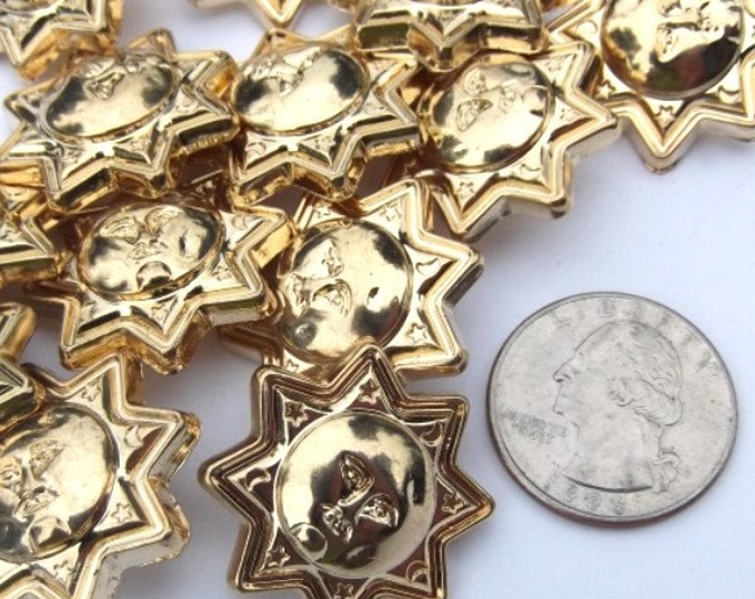 15 Gold Star Face Sewing Buttons, Discount Button Lot, Craft Buttons ...