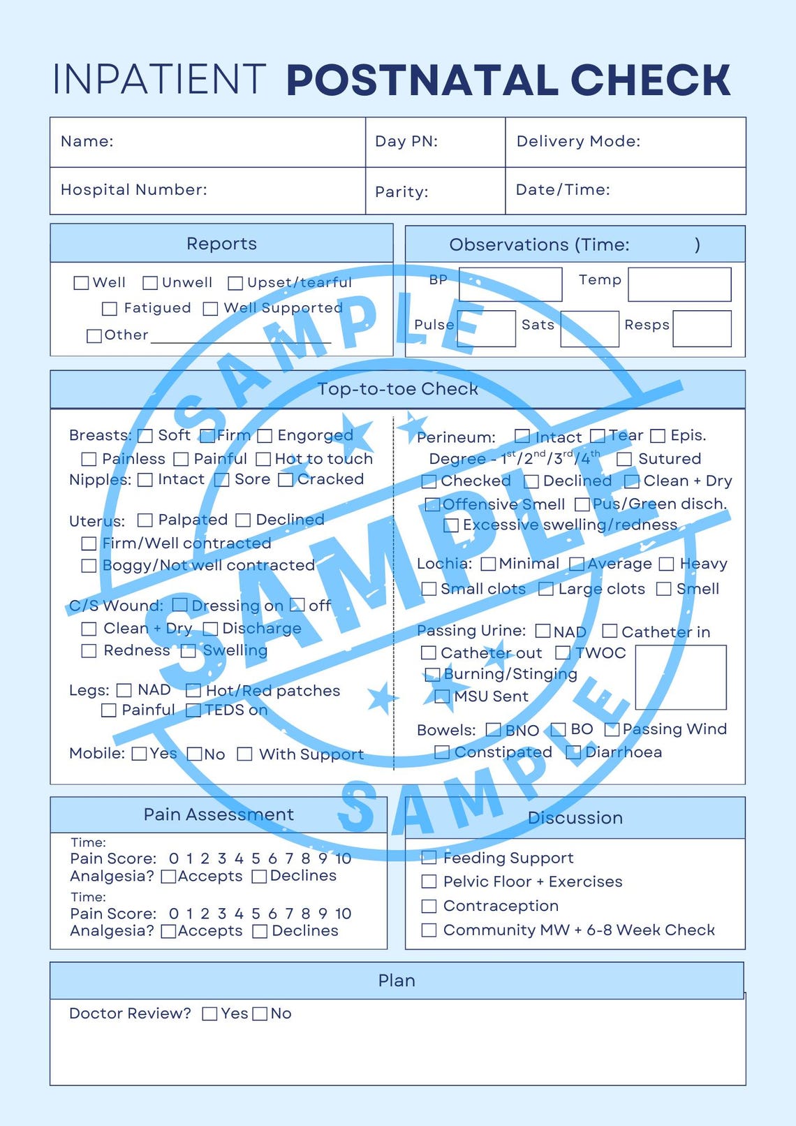 Postnatal Neonatal Assessment Downloadable PDF for Midwives/student ...