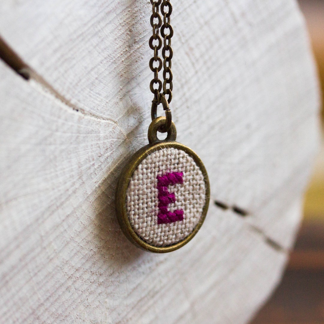 Cute Initial Necklace in Vintage Style, Personalized, Custom Color I003 ...