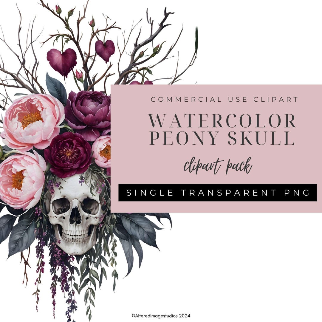 Single Watercolour Floral Gothic Skulls, PNG Clipart, Gothic Hearts and ...