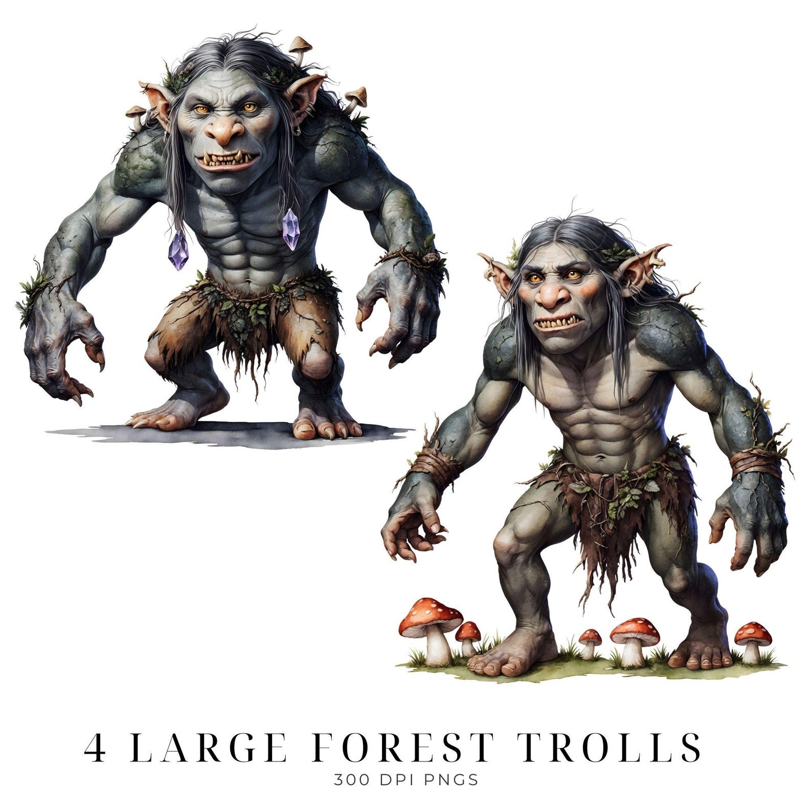 Large Ugly Forest Troll Clipart Watercolor PNG High-quality Digital ...