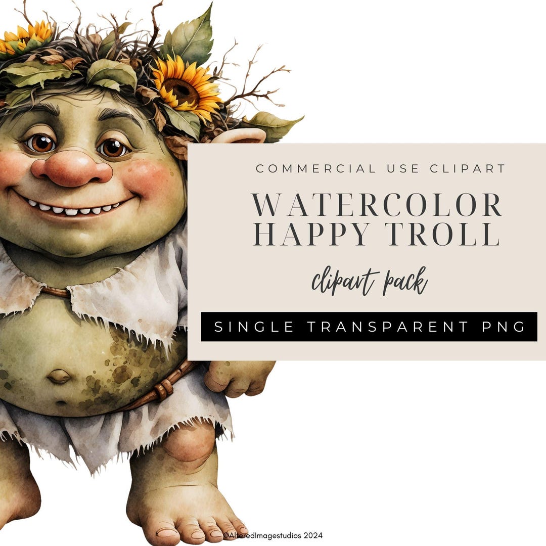Single Happy Forest Troll, Sunflower Clipart | Watercolor PNG | High ...