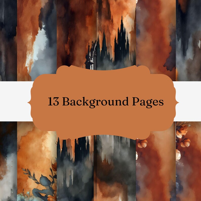 Pack Two Burnt Orange Floral and Gothic Building Showlands Background ...