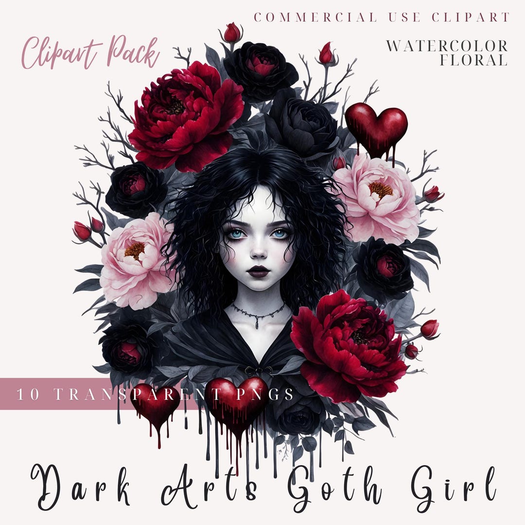 Gothic Peony, Watercolour PNG, Gothic Girl, Clipart , Dark Art Clipart ...