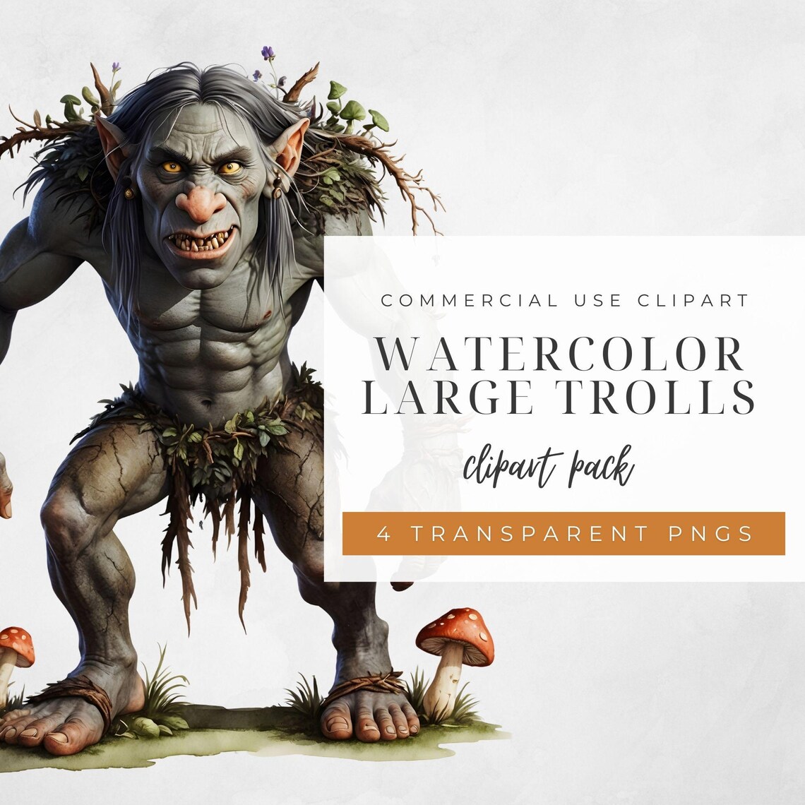 Large Ugly Forest Troll Clipart Watercolor PNG High-quality Digital ...