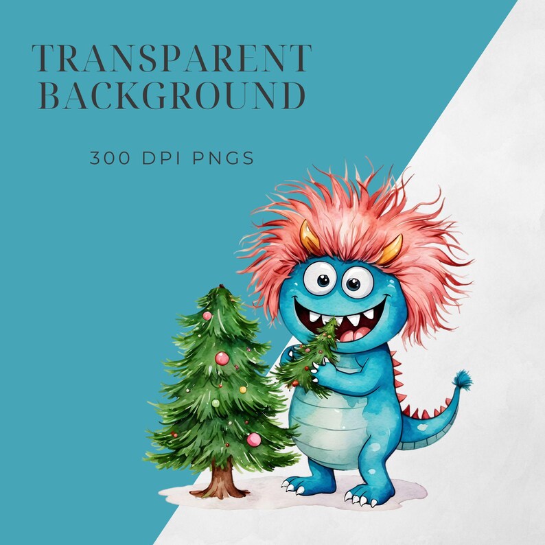Watercolor Cute Christmas Monster PNG Set | Holiday Monster Clipart ...
