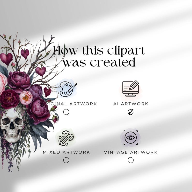 Single Watercolour Floral Gothic Skulls, PNG Clipart, Gothic Hearts and ...