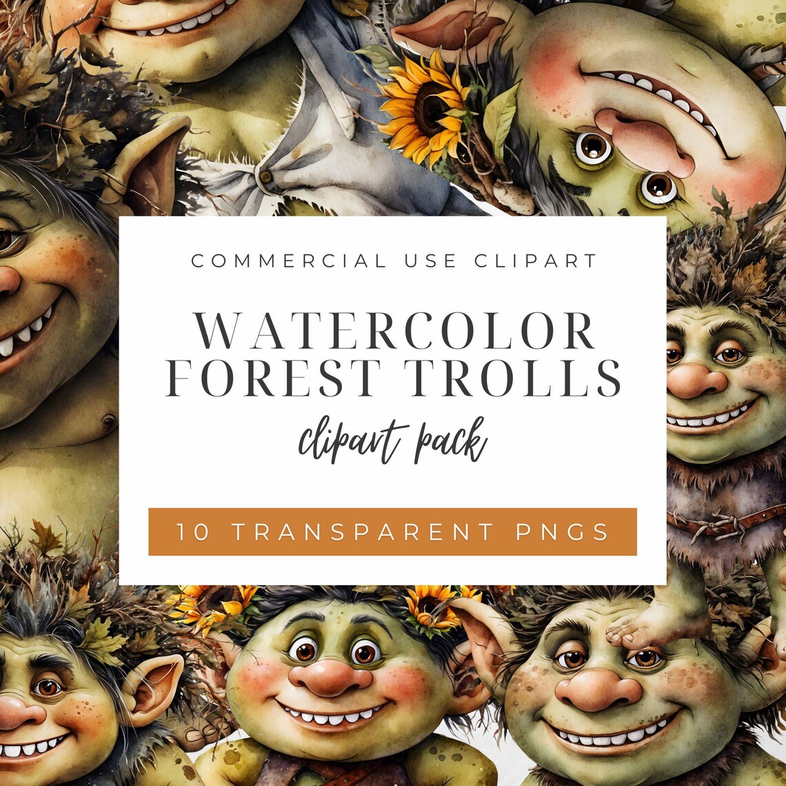 Happy Forest Troll With Sunflower Clipart | Watercolor PNG | High ...