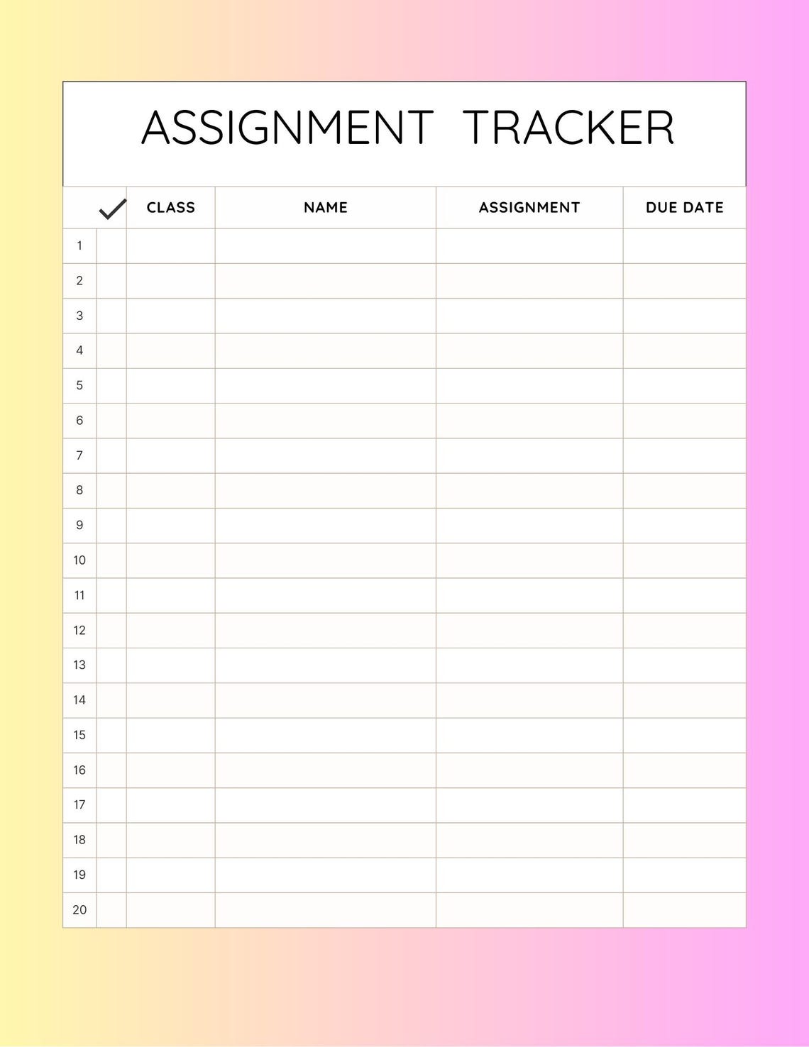 Printable Simple Assignment Tracker for Students | Homework & Classwork Planner | Academic ...