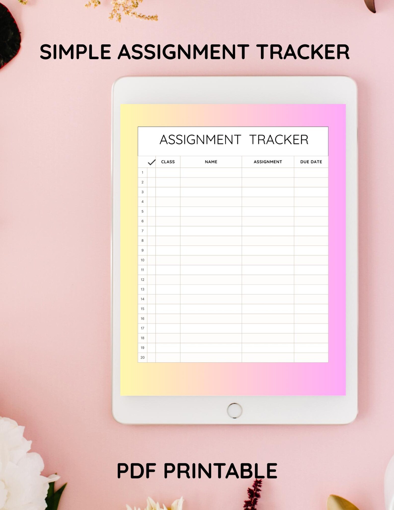 Printable Simple Assignment Tracker for Students | Homework & Classwork ...