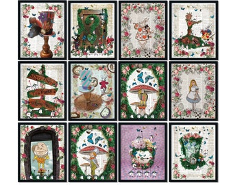 Alice in Wonderland Decorations, 12 Book Poster Set, Printable Wall Art ...