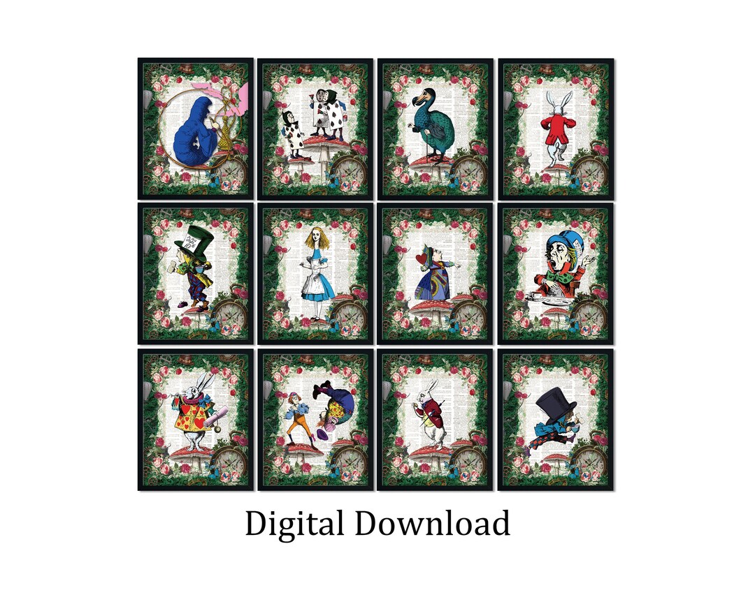 Alice in Wonderland Decorations, 12 Book Poster Set, Printable Wall Art ...