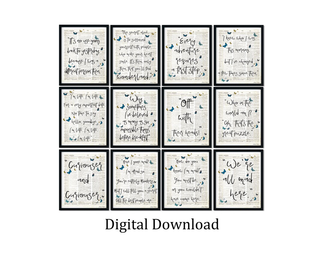 Alice in Wonderland Decorations 12 Book Poster Set Printable - Etsy