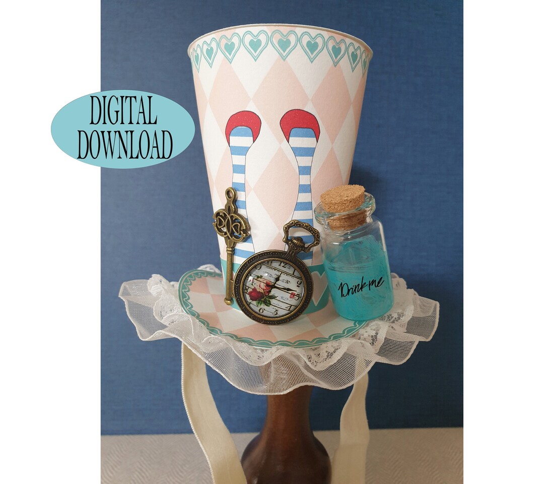 Alice in Wonderland Decoration, 3.5" Mad Hatter Mini Top Hat Template ...