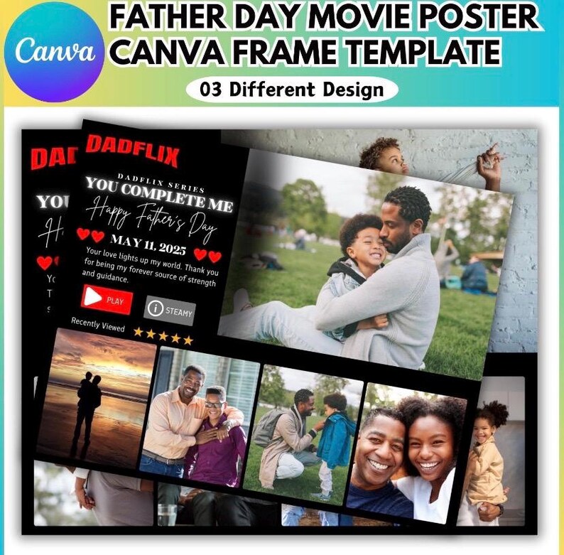 Netflix Flix Canva Editable Template, Father Day Collage Design, Father ...