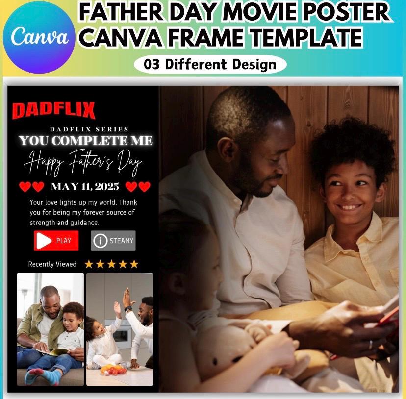 Netflix Flix Canva Editable Template, Father Day Collage Design, Father ...
