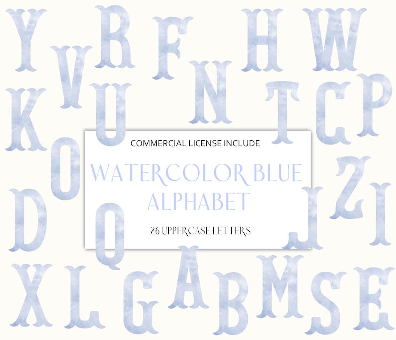 Blue Watercolor Alphabet Letters and Numbers, Baby Shower Letters ...