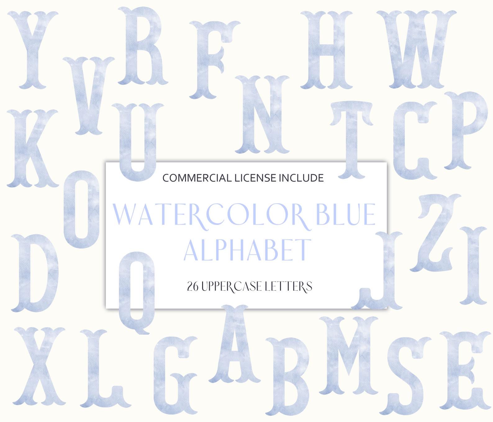Blue Watercolor Alphabet Letters and Numbers (PNG) - Etsy