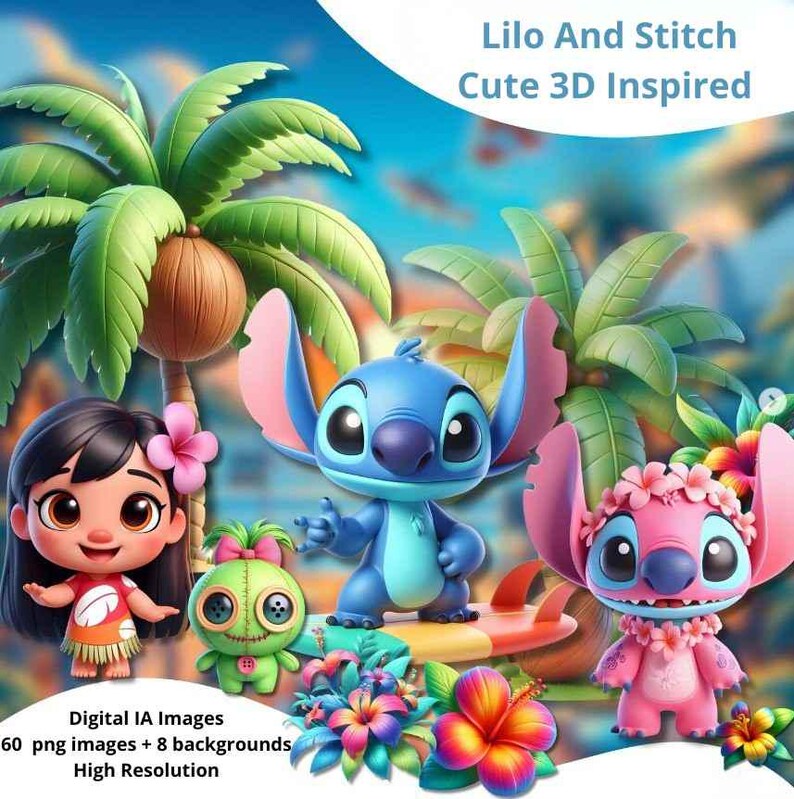 Clipart 3D de Lilo y Stitch: paquete de 82 imágenes (descarga digital ...