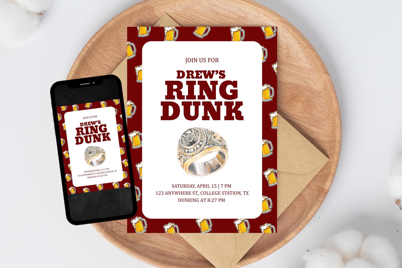Texas A&M Ring Dunk Invitation Digital Download | Maroon Editable Aggie ...
