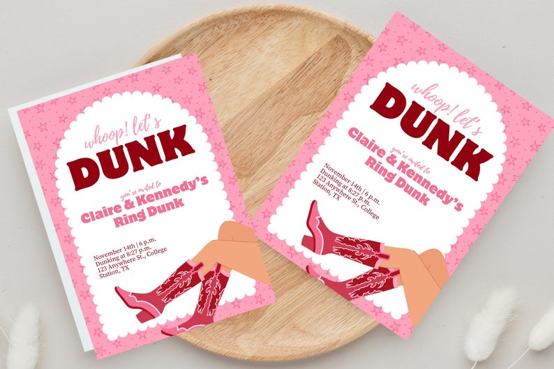 Texas A&M Ring Dunk Invitation | Pink Cowgirl Boots Theme | Editable ...