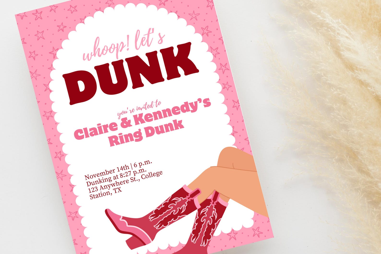 Texas A&M Ring Dunk Invitation | Pink Cowgirl Boots Theme | Editable ...