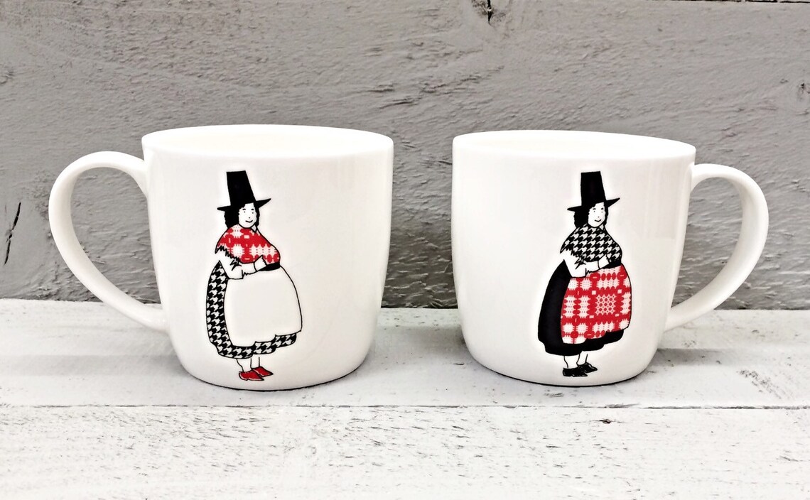 Welsh Lady Bone China Mugs Welsh Blanket Design - Etsy
