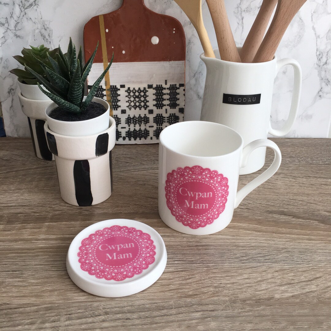 Cwpan Mam coaster et tasse set-pink doilee design sur la - Etsy France