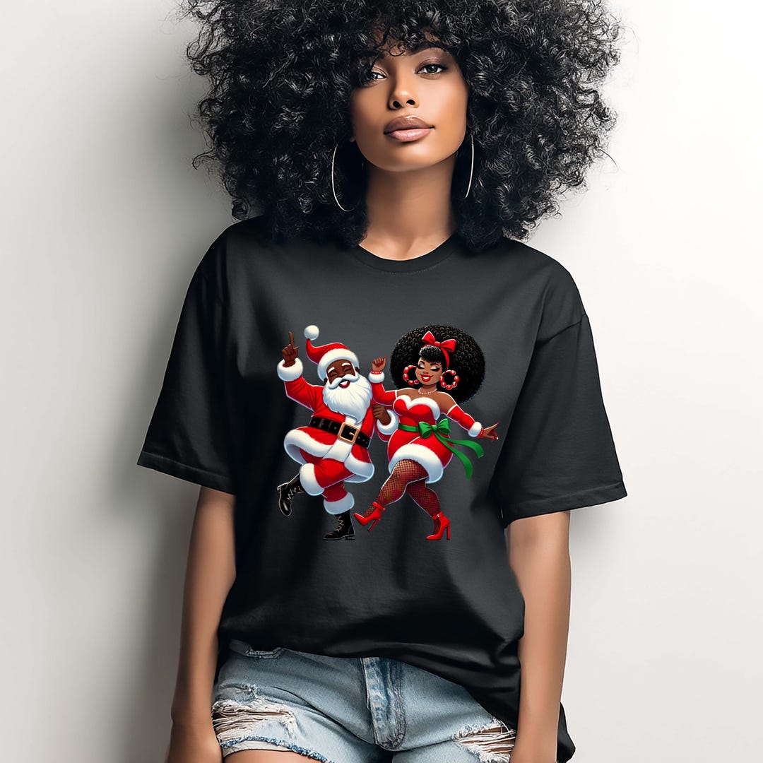 Dancing Black Santa Shirt, Black Santa Mrs Claus Dancing African ...
