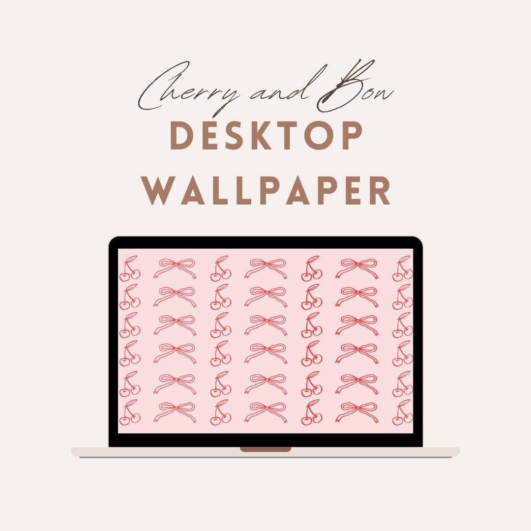 Cherry and Bow Desktop Wallpaper – Light Pink Background, Red Cherry ...