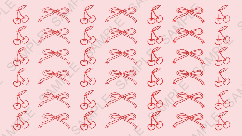 Cherry and Bow Desktop Wallpaper – Light Pink Background, Red Cherry ...