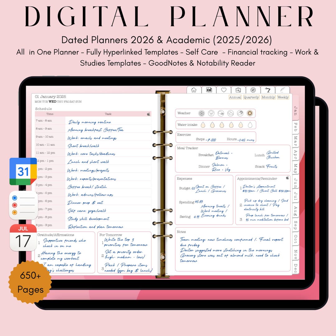 Digital Planner 2025 - 2026 for Academic, Professional, Self Care ...