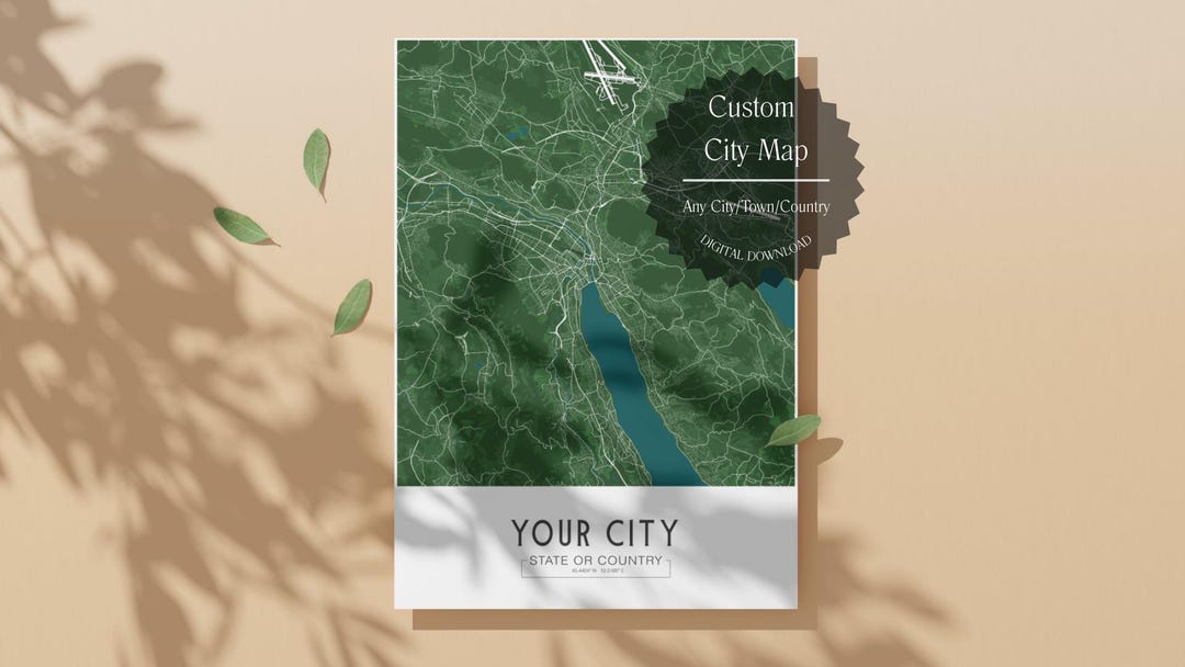 Custom City Map, Digital Download, Personalized Gift, Printable Wall ...