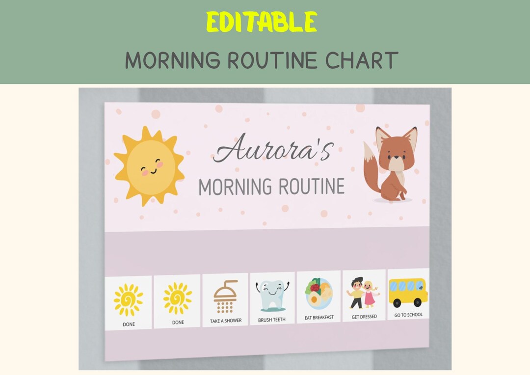 Editable Morning Routine Chart for Kids | Printable Visual Schedule - Etsy