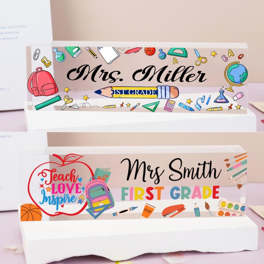 Custom Teacher Name Sign, Teacher Desk Name Plate, Teacher Acrylic ...