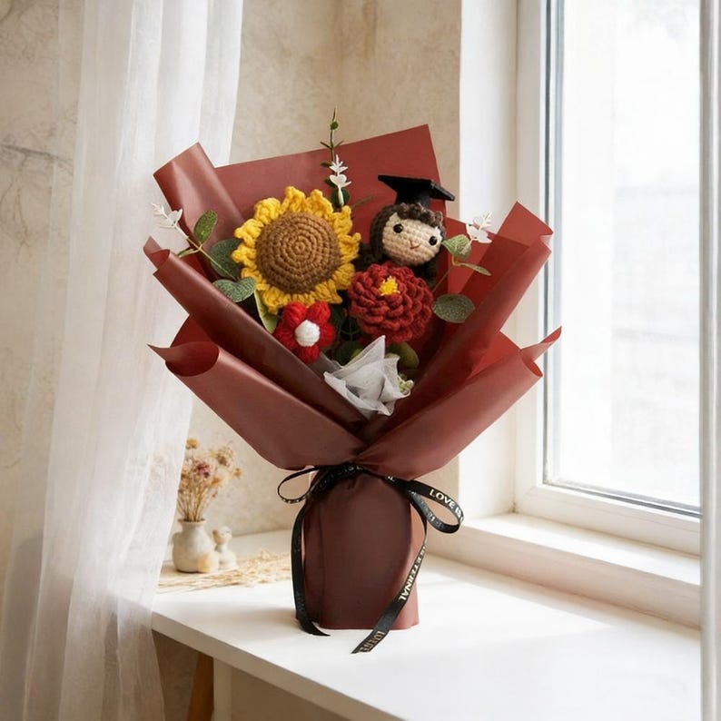 Hand-crocheted Graduation Bouquet With Graduate Doll, Handmade Flower ...