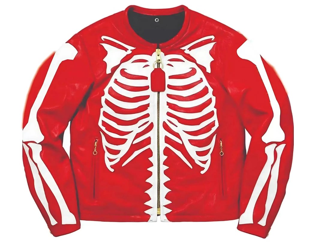 Men's Skeleton Bones Leather Biker Jacket – Genuine Leather Motorcycle ...