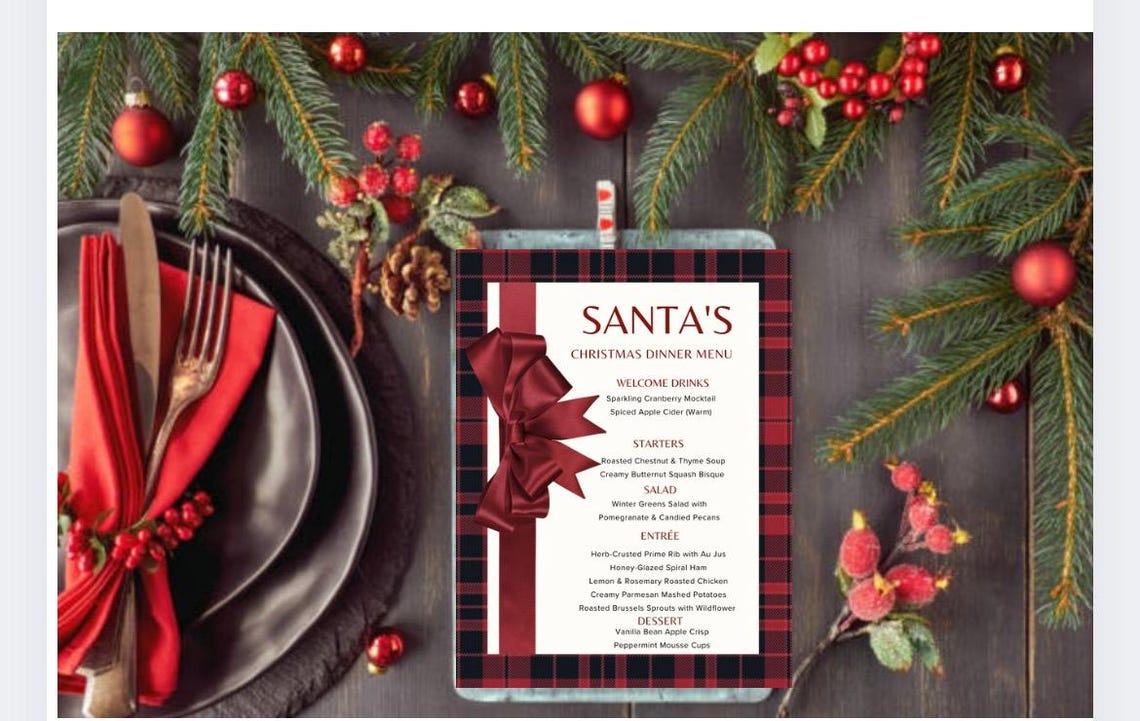 CHRISTMAS DINNER MENU • Red and Black Plaid Menu - Etsy