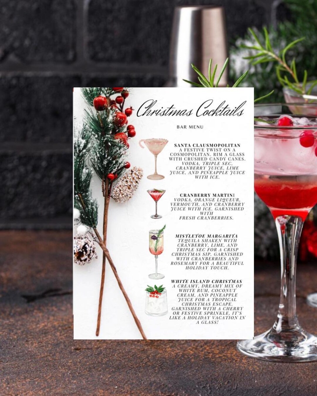 CHRISTMAS BAR MENU • Christmas Cocktails• Digital Printable - Etsy