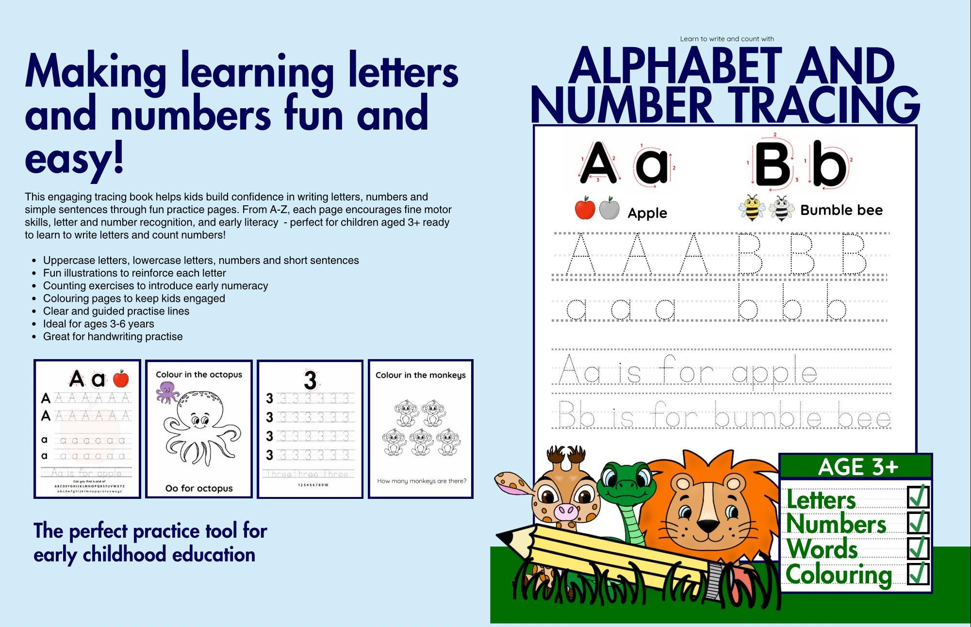 ABC Tracing Book for Kids | Alphabet Practice PDF | Number Tracing ...