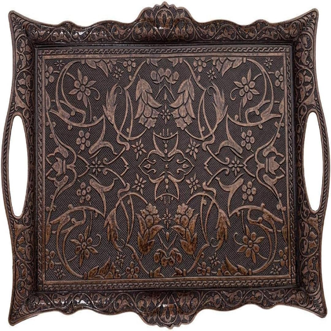 Floral Engraved Ottoman Tray: Zamak Metal, Antique Finish - Etsy