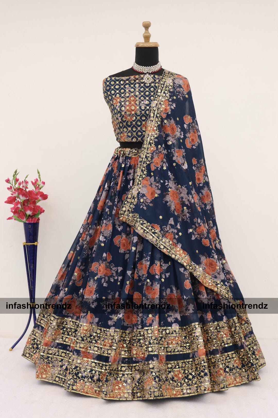 Navy Blue Lehenga Choli Multi Color Sequin Work Lengha Choli Indian ...