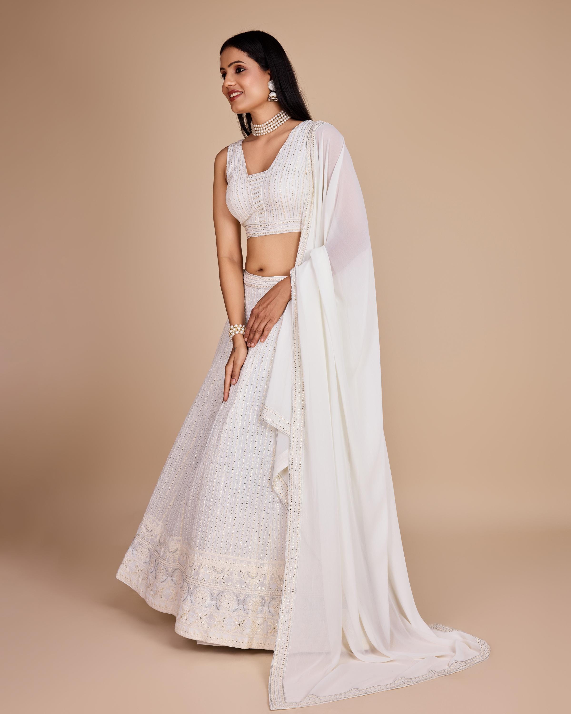 White Color Embroidery & Sequence Work Designer Lehenga Choli for ...
