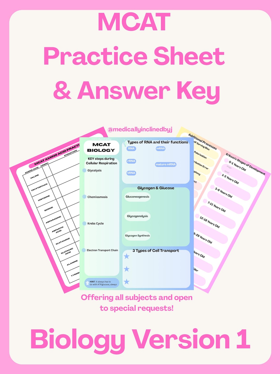 MCAT Biology Version 1 Practice Sheet & Answer Key: Cell Transport ...